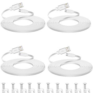 Power Extension Cable Compatible with Wyze Cam Pan v2, Blink Mini, Eufy 2C 3C, Yi Outdoor and Furbo Dog Security Camera - Flat Cord, Wire Clip, 4-Pack, 25ft