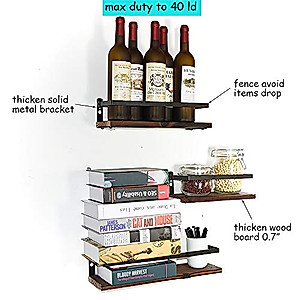 PHUNAYA Floating Shelves Rustic Wood Wall Mounted Shelf Practical Metal Fence Design – Ideal for Bedroom, Bathroom, Kitchen Set of 3