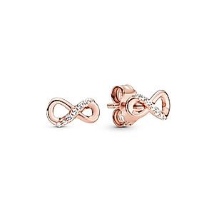PANDORA Sparkling Infinity Stud Earrings - Great Gift for Her - Stunning Women's Earrings - 14k Rose Gold & Cubic Zirconia, No Gift Box