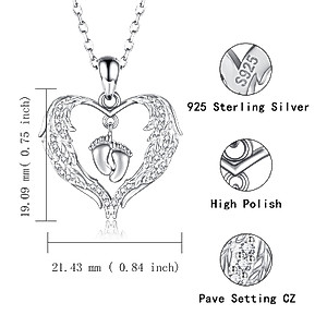 Sterling Silver Miscarriage Necklace for Women: Heart Angel Wing Foots Pendant Mommy of an Angel Jewelry, Pregnancy Loss Memorial Gifts for Mother Loss of a Baby
