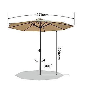 ZJDU 9 Ft Solar LED Patio Umbrella,Garden Patio Parasol,LED Lighted Outdoor Table Market Umbrella, with Push Button Tilt,for Garden, Lawn, Deck, Backyard & Pool,Gray Brown