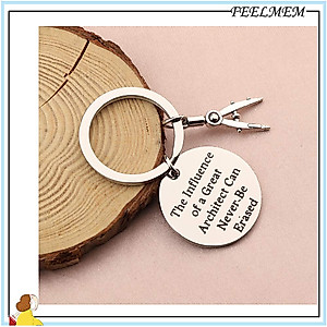 FEELMEM Architecture Keychain Architect Gift Architectural Engineer Appreciation Keychain The Influence of A Great Architect Can Never Be Erased Jewelry for Architect Engineers (silver)