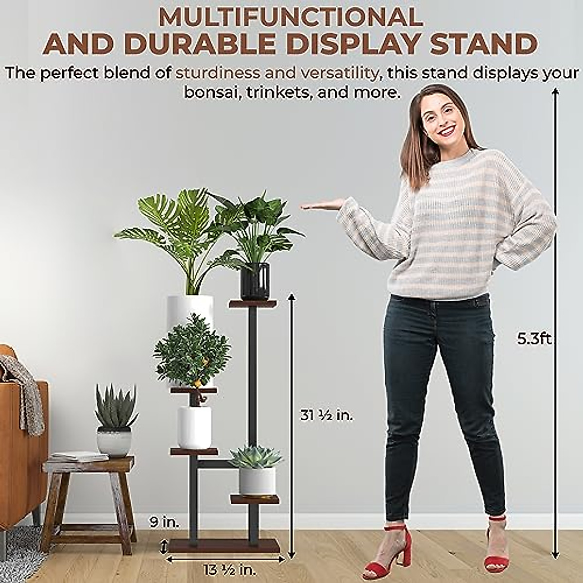 BEX Metal Plant Stand Indoor & Outdoor Plant Stand - Four Tier Metal Plant Stand For four Planters, Tall Tired Planter Holder for Garden Balcony Living Room Office & Patio Decoration, Orchids & Flower Pot Organizer Stand