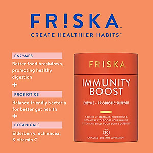 Friska Immunity Boost | Probiotic and Digestive Enzyme Supplement with Elderberry, Vitamin C and Echinacea | Natural Immune Support | 30 Capsules