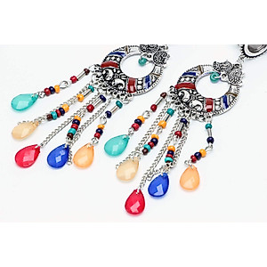 00G 10mm 316L Surgical Steel Multicolor Beads Tassel Dangle Ear Gauges Piercing Flesh Tunnels Plugs Statement Earrings