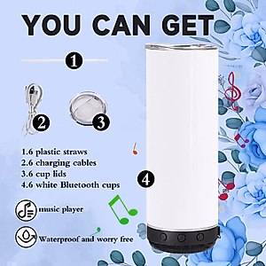 HIZEE 6pack 20oz cups Bluetooth Sublimation Tumbler with Straw and Lid, Double-Wall Stainless Steel Vacuum Insulation Sublimation Tumbler Blank, RemovableRechargeable Bluetooth Wireless Speaker black