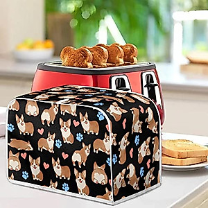Jiueut Cute Animal Toaster Cover 4 Slice,Corgi Pattern Toaster Covers Bread Maker Cover,Kitchen Small Appliance Covers,Microwave Toaster Oven Cover