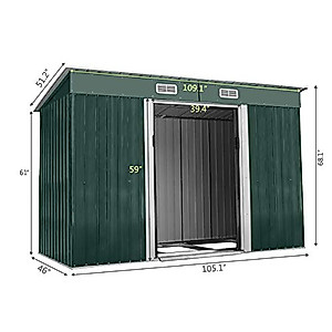 JAXPETY 4.2' x 9.1' Outdoor Storage Shed Garden Utility Tool Storage House Backyard Lawn with Sliding Door, Green