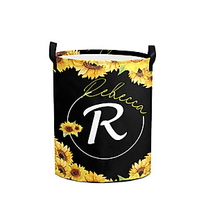 Custom Laundry Basket with Name Personalized Baby Laundry Hampers Customized Flower Laundry Hamper for Boys Girls Women Collapsible Storage Basket with Handle for Living Room Bedroom