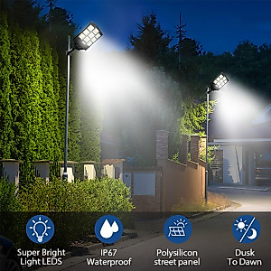 iReCaDaTa 1000W Watts Commercial LED Solar Street Light Dusk to Dawn Solar Power Lights with Motion Sensor and Remote Control for Parking Lot Road Lamp