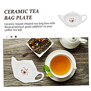 Healeved 2pcs Tea Bag Saucer China Tea Set Condiment Tray Platter Tray Ceramic Teabag Tray Tea Sachet Holder Porcelain Spoon Rest Tea Bag Holders Tea Coasters Trays Small Teabag Coasters
