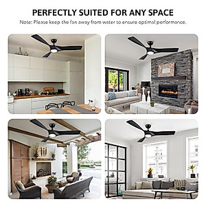 VONLUCE Ceiling Fan with Light and Remote Control, 52 Inch Modern Fan with 3 Blades Noiseless DC Motor for Bedroom, Living Room, Kitchen, Study, Black