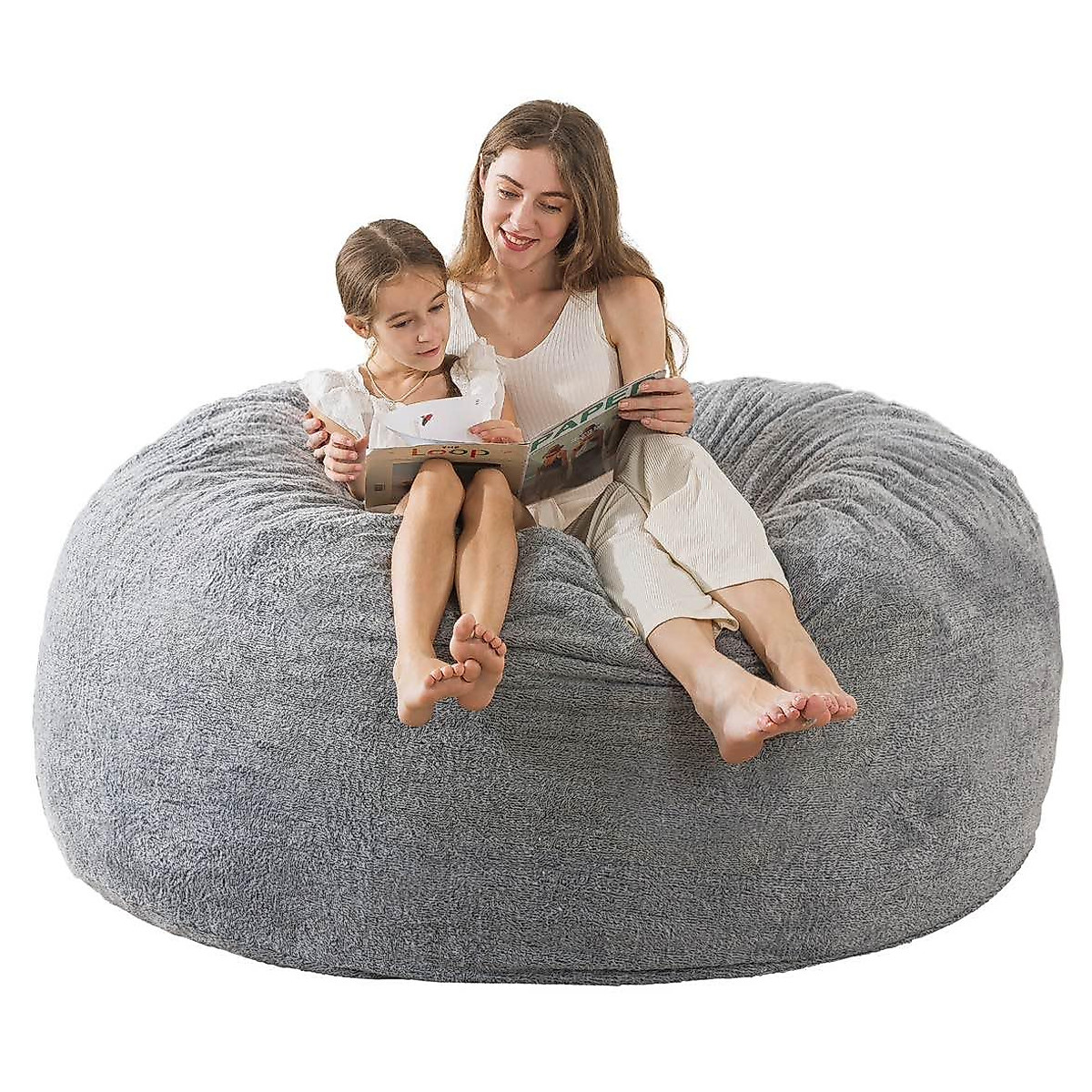 WhatsBedding [Sherpa Fabric] Bean Bag Chair: 3 ft Memory Foam Bean Bag Chairs for Teens/Kids with Filling,Ultra Soft Faux Fur Fabric, Large Bean Bag with Filler for Living Room,3 Foot,Light Grey