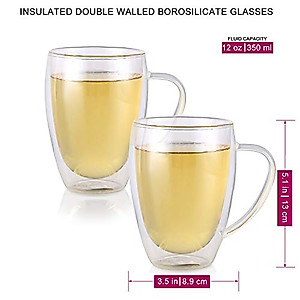 Teabloom Double Walled Glasses - Set of 2 Insulated Glass Mugs for Tea, Coffee, and More (12 Ounces) – Clear Bliss Collection