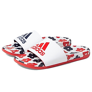 adidas Women's Adilette Comfort Slides Sandal, White/White/Better Scarlet, 7