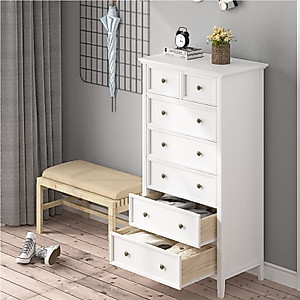 IKENO White 7 Drawer Tall Dresser, Tall Solid Wood Large Storage Cabinet, Modern Simple White Tall Chest of Drawer for Bedroom Living Room Hallway Entryway (White)