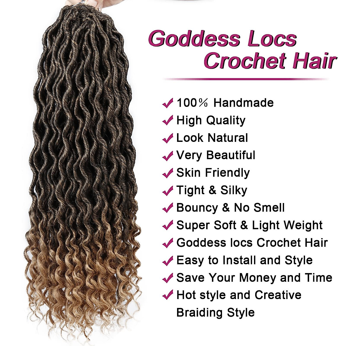 Goddess Locs Crochet Hair - 6 Packs 20 Inch Wavy Faux Locs Crochet Hair for Black Women, Ombre Faux Locs Crochet Hair with Curly Ends Synthetic Braids Hair Extensions (20Inch, T1B-27#)