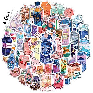 prettDliJUN Decorative Wall Art, 50PcsBag Beverage Stickers Water-Proof Cute Pink Blue PVC Vinyl Sticker, 2