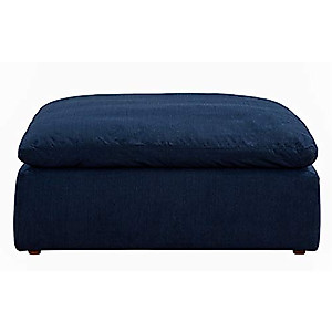 Sunset Trading Contemporary Puff Collection 6PC Slipcovered Modular Filled Chaise Lounge Couch | Stain-Proof Water-Resistant Washable Performance Fabric Sectional Sofa, 176" L-Shaped Pit, Navy Blue