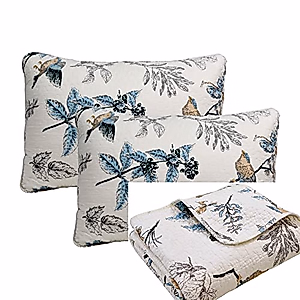 Brandream 3PC Birds Bedding Blanket Pillow Shams Set of 2 Standard Size Plus Cotton Quilted Blanket