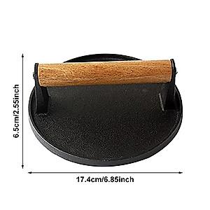 Hovico Cast Iron Grill Press, Heavy Duty Multi Functional - Meat Press, Sandwich & Bacon Press - Burger Press Patty Maker for Kitchen - Round