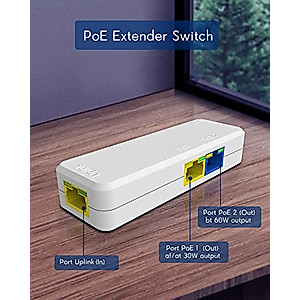 Cqenpr PoE Extend Switch, IEEE802.3af/at/bt, PoE++ BT Port 60W Output, Cascade 3-4 Times, Distance Extend 130M，No Power Required, Plug&Play. (Indoor poe Extender)