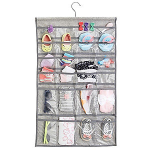 mDesign Soft Fabric Over Rod Hanging Storage Organizer with 48 Pockets for Child/Baby Room, Nursery, Playroom - Metal Hooks Included - Textured Print - 2 Pack - Gray