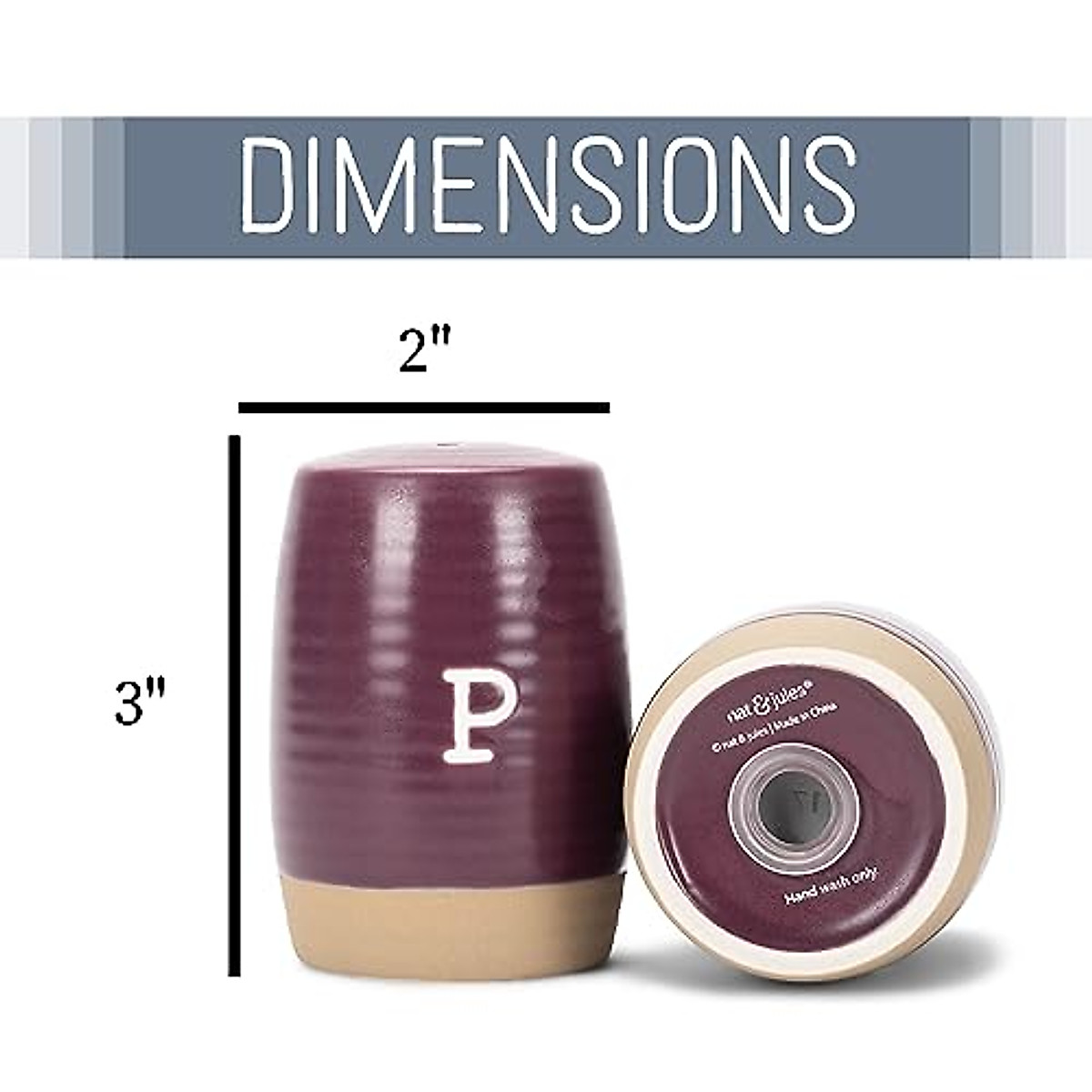 Nat & Jules Raw Bottom Deep Wine Red 3 x 2 Ceramic Salt and Pepper Shaker 2 Piece Set