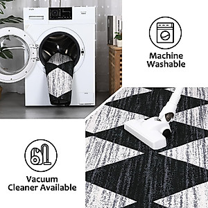 MilleLoom 9x12 Area Rug Washable Rugs Large Checkered Rug Modern Geometric Rug Living Room Rug, Soft Neutral Accent Rugs for Farmhouse Dining Room,Stain Resistant Non-Slip Low-Pile Floor Carpet Black