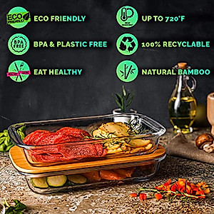 Grünhirsch Glass Food Storage Containers with Bamboo Lids - (2 Pack, 54 Oz) Beautiful Stackable Wooden Lids Eco-Friendly Airtight Meal Prep | BPA-Free