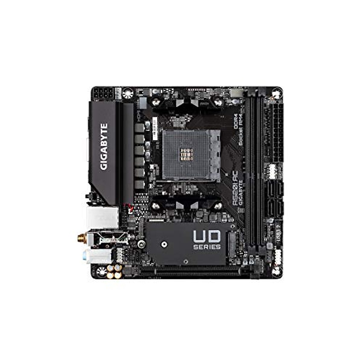 Gigabyte A520I AC (AMD Ryzen AM4/Mini-ITX/Direct 6 Phases Digital PWM with 55A DrMOS/Gaming GbE LAN/Intel WiFi+Bluetooth/NVMe PCIe 3.0 x4 M.2/3 Display Interfaces/Q-Flash Plus/Motherboard)