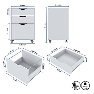 QDSSDECO 3 Drawer Mobile File Cabinet, Rolling Vertical Filing Cabinet fits A4, Legal Paper and Letter Paper for Home Office, White