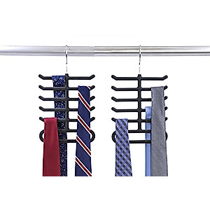 HangerWise 2-Pack Non-Slip Velvet Tie Hanger Organizer Rack | Large Ringed Bottom | Charcoal Grey Brand