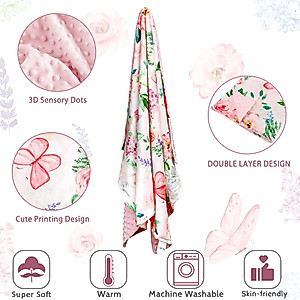 Baby Blankets for Girls Super Soft Minky Toddler Blanket 30x40 Inches, Double Layer, Dotted Backing, Floral Baby Crib Blanket for Nursery, Baby Car Seat, Pet, Pink Flower