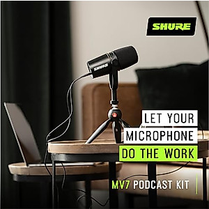 Shure MV7 USB Microphone with Tripod, for Podcasting, Recording, Streaming & Gaming, Built-in Headphone Output, All Metal USB/XLR Dynamic Mic, Voice-Isolating Technology, TeamSpeak Certified - Black