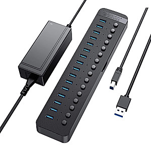 ORICO Powered USB Hub, 16 Ports 78W USB 3.0 Data Hub with BC1.2 Charging Individual On/Off Switches and 12V/6.5A Power Adapter for Desktop Computer, PC, iMac, Mobile HDD, Flash Drive