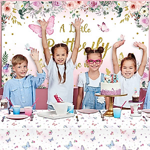Butterfly Baby Shower Decorations Set a Little Butterfly Is on the Way Photography Backdrop Pink Purple Balloon Garland Arch Kit Butterfly Tablecloths for Baby Girls Shower Supplies Decor