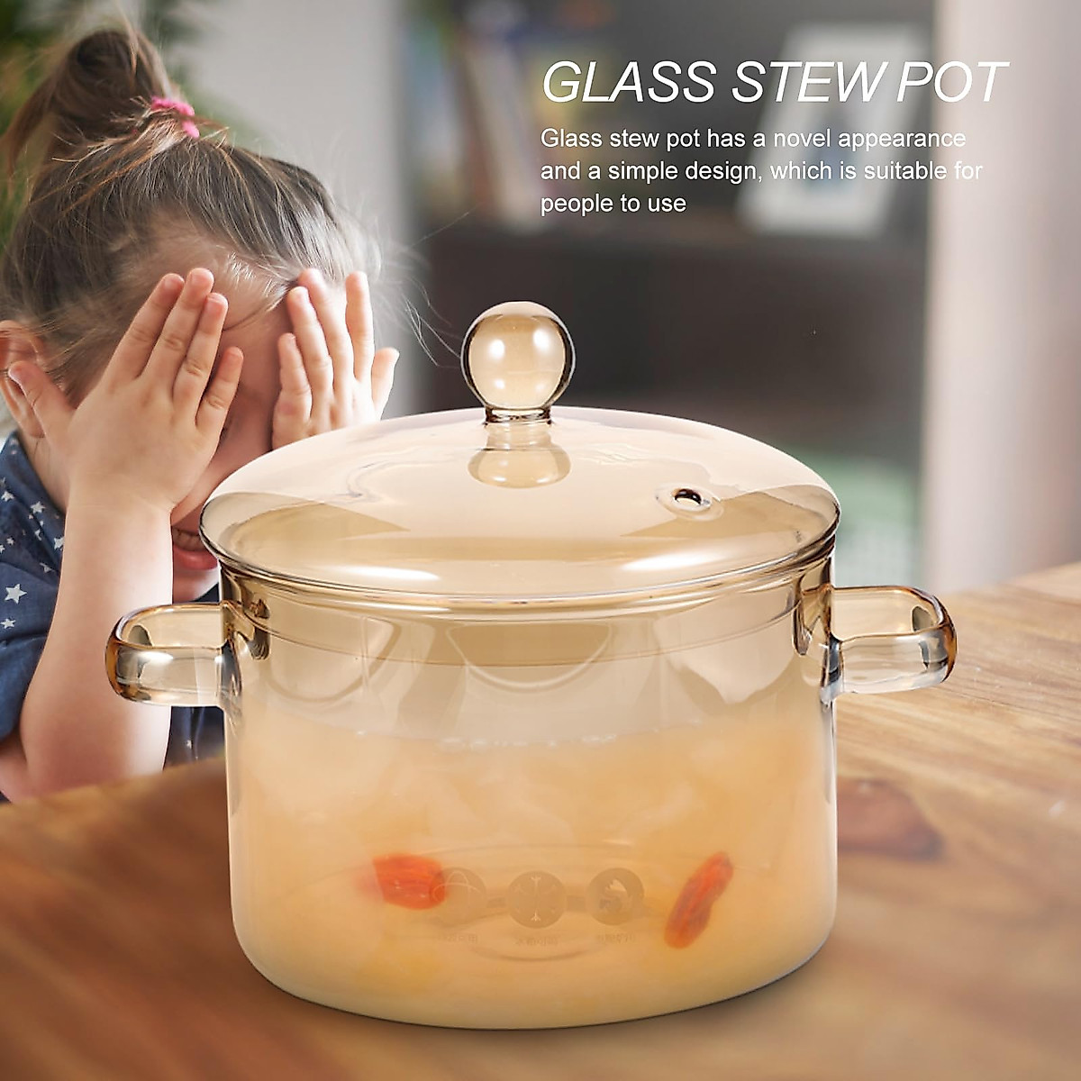 GANAZONO Nonstick Cookware Glass Cooking Saucepan Glass Cooking Pot Soup Pot Stew Pan with Lid and Double Ear Noodle Bowl Korean Ramen Pot Glass Cookware 1500ML Glass Stovetop Pot Oven Pans