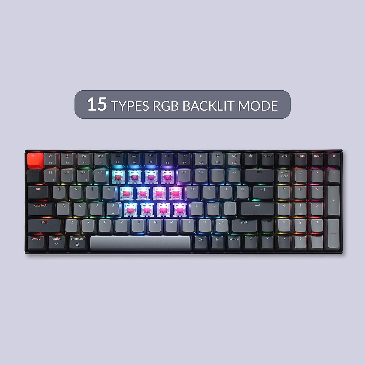 Keychron K4 96% Layout 100 Keys Wireless Bluetooth 5.1/Wired USB Mechanical Gaming Keyboard with Gateron G Pro Brown Switch RGB Backlight N-Key Rollover for Mac Windows PC-Version 2