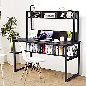 Tangkula Computer Desk with Hutch, Home Office Desk Study Writing Desk with Storage Bookshelves, Space Saving Computer Workstation for Home Office (Dark Walnut)