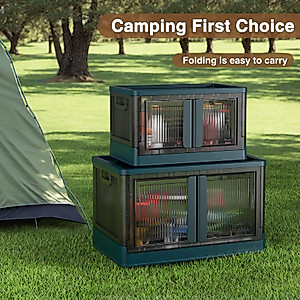 BROVIEW V6 Storage Bins with Lids, 102 QT Stackable Storage Bins with Wheels, Collapsible Storage Bins with Doors, Folding Storage Cabinets for Closet, Home Office Dorm Organizer Essential, Green