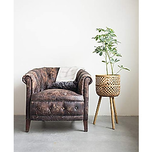 Creative Co-Op Woven Bamboo Floor Baskets with Wood Legs (Set of 3 Sizes)