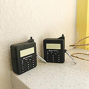 AirPods Pro Case Soft Silicone Black Motorola Cell Phone Shaped Cover with Hook Clip for Apple AirPodspro AirPods 2019 3D Cartoon Protective Cool Fun Funny Unique Creative Men Guys Boyfriend