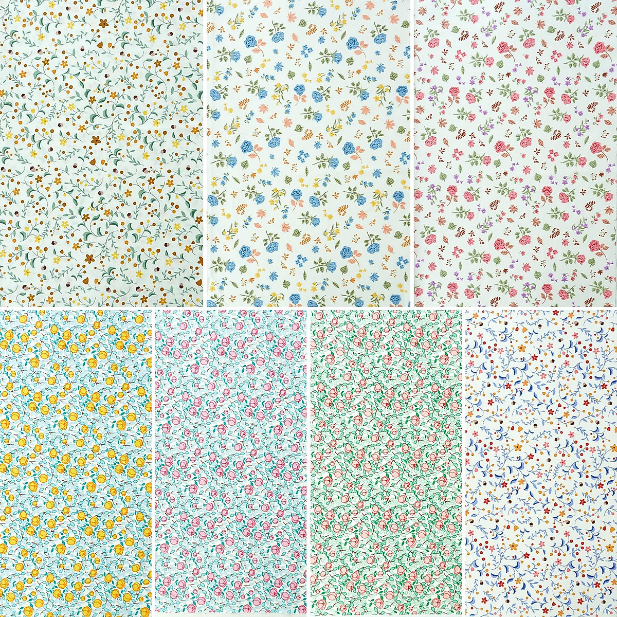 Gnognauq Floral Cotton Fabric Fat Quarter Bundles, 7 Pieces Rose Tulip Pre-Cut Fabric Multi Color Printed Quilting Fabric for Patchwork Sewing Quilting, 18x22 inches