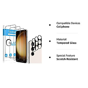 YMHML 3 Pack for Samsung Galaxy S23 Screen Protector Tempered Glass Upgrade Fingerprint Unlock Compatible with 3 Pack Camera Lens Protector, HD Clear Case Friendly Full Screen Protector for Galaxy S23