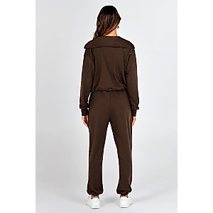 PRETTYGARDEN Women's 2 Piece Tracksuit Outfits Long Sleeve Zip Up Sweatshirt Drawstring Sweatpants Lounge Set (Coffee,Large)