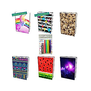 Book Sox - 6 Jumbo Prints Stretchable Book Covers with 2 Limited Editions: Unicorn and Retro and Bonus Package of Mechanical Color Pencils