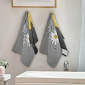 Yellow Daisy Flowers Bathtub Hand Towels 16x30 Bathroom Towel Ultra Soft Highly Absorbent Small Bath Towel Kitchen Dish Guest Towel, 2 Pieces Set