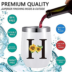Zopeal Funny Personalized Coffee Mug Cup with Initials, Monogrammed Gift for Women Mom Teacher Birthday Christmas Wedding, 12 oz Stainless Steel Wine Tumbler with Brush Straw Gift Box(H)