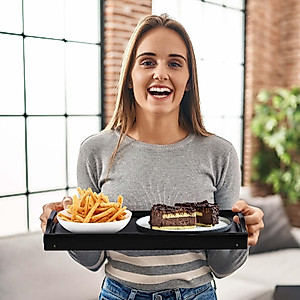 Mayyol Large Breakfast Bed Tray for Eating - Height Adjustable Raised Food Table - Bamboo Serving Tray on Lap Sofa - Portable Snack Platter with Folding Legs Ideal for Bedroom Picnic - Black